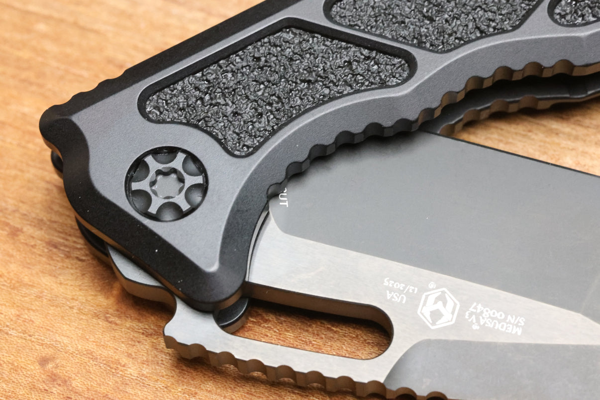 HERETIC KNIVES MEDUSA MANUAL BLACK ALUMINUM FRAME LOCK W/ GRIP INLAYS ...
