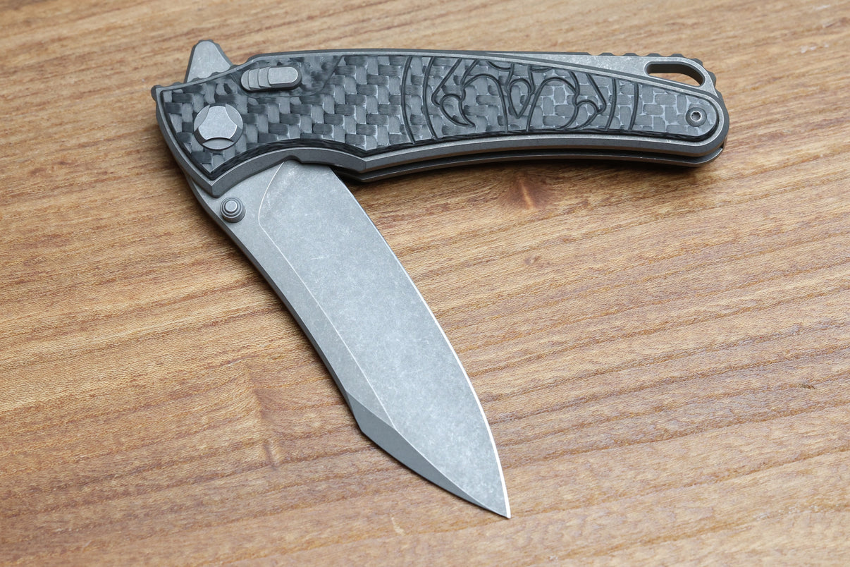 HAWK KNIVES TALON STONEWASHED M390 BLADE, STANDARD CARBON FIBER HANDLE ...