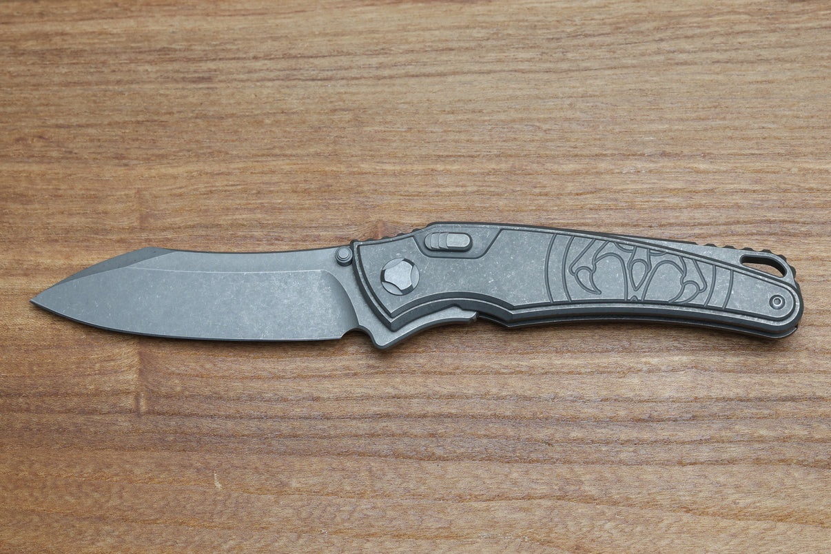 HAWK KNIFE DESIGNS TALON STONEWASHED M390 BLADE, TITANIUM HANDLE SCALE ...