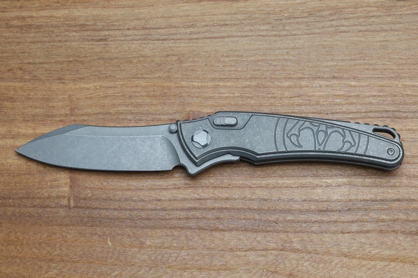 HAWK KNIFE DESIGNS TALON STONEWASHED M390 BLADE, TITANIUM HANDLE SCALE ...