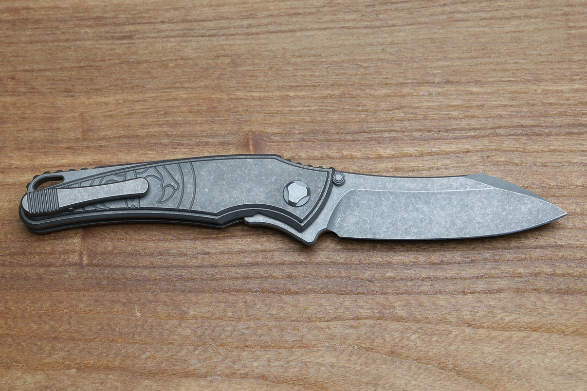 HAWK KNIFE DESIGNS TALON STONEWASHED M390 BLADE, TITANIUM HANDLE SCALE ...