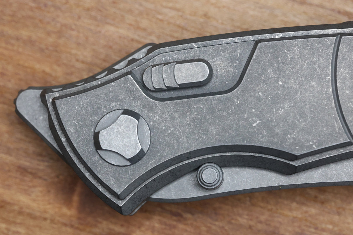 HAWK KNIFE DESIGNS TALON STONEWASHED M390 BLADE, TITANIUM HANDLE SCALE ...