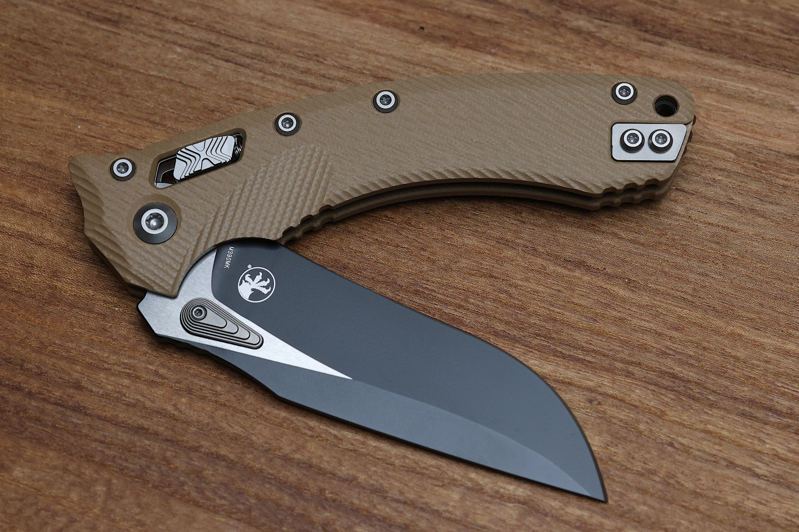 MICROTECH AMPHIBIAN RAM LOK TAN FLUTED G-10 & BLACK M390MK 137RL-1 FLG ...