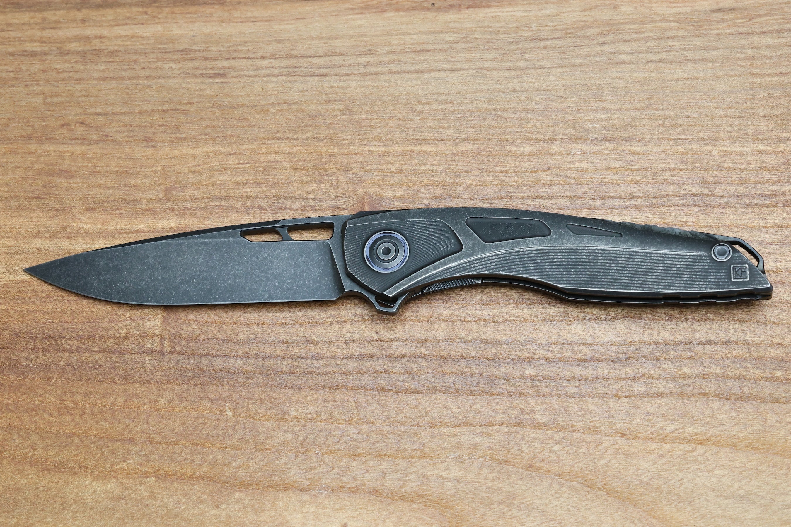 CUSTOM KNIFE FACTORY SUKHOI-5 BLACKWASH TITANIUM HANDLES W/ CRYSTAL TI ...